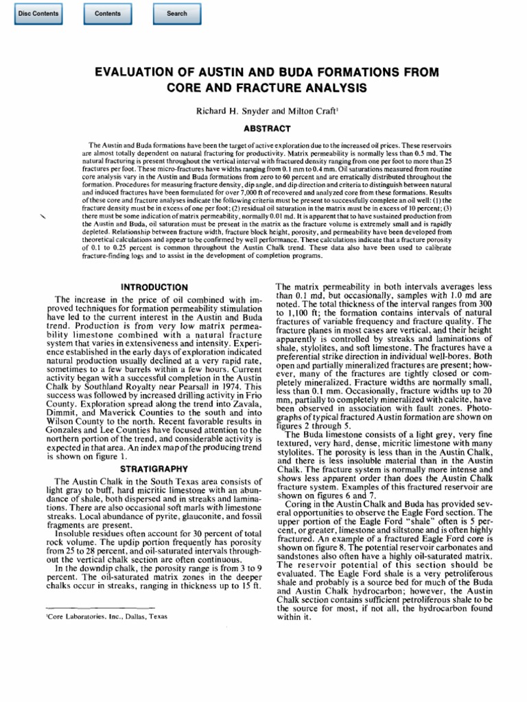 1.evaluation of Austin and Buda Formations From Core and Fractured ...