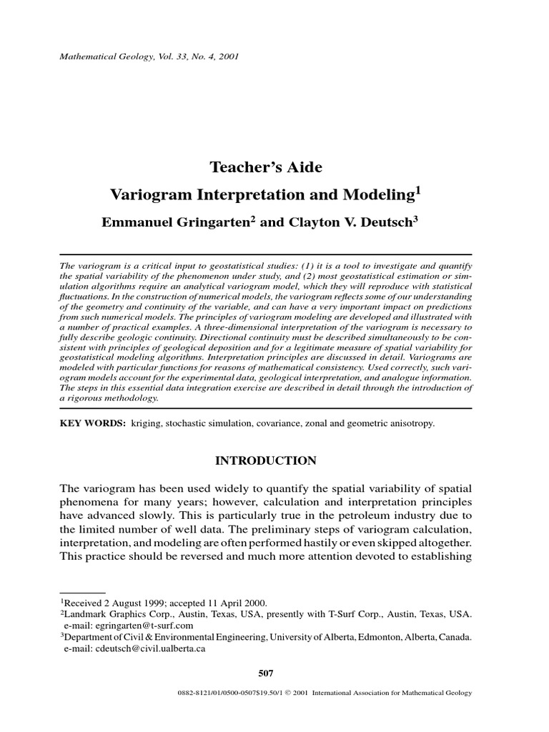 Gringarten Deutsch 2001 - Variogram Interpretation and Modeling | PDF | Linear Trend Estimation ...