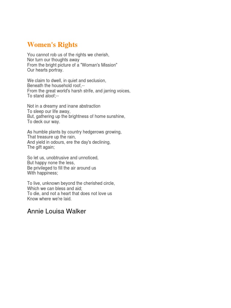 Women's Rights: A Poem by Annie Walker | PDF | Poetry