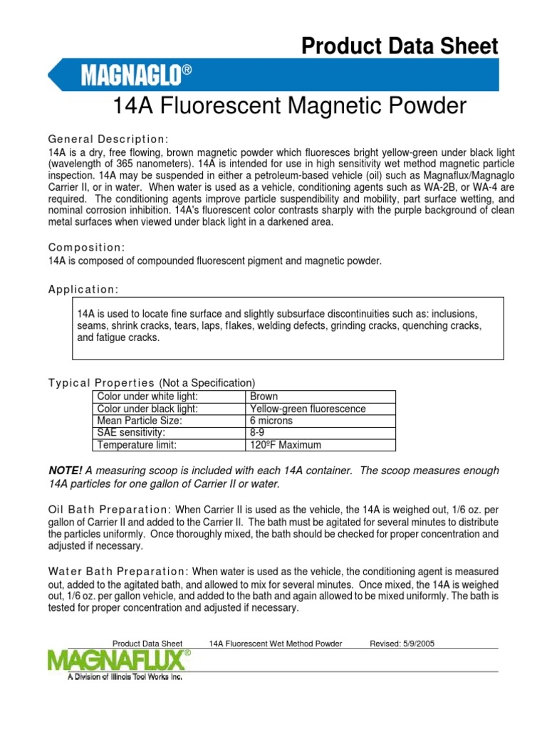 Magnaglo Reg 14A Fluorescent Magnetic Powder Wet Method | PDF ...