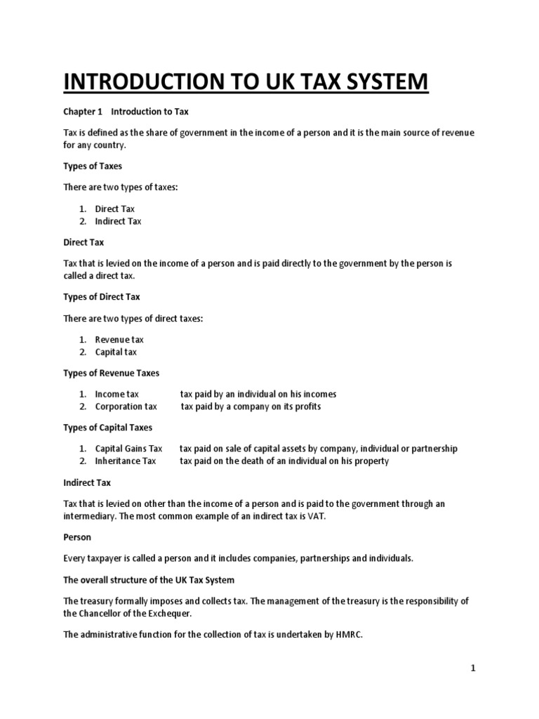 Chapter 1 Introduction To Uk Tax System | PDF | Taxes | Revenue