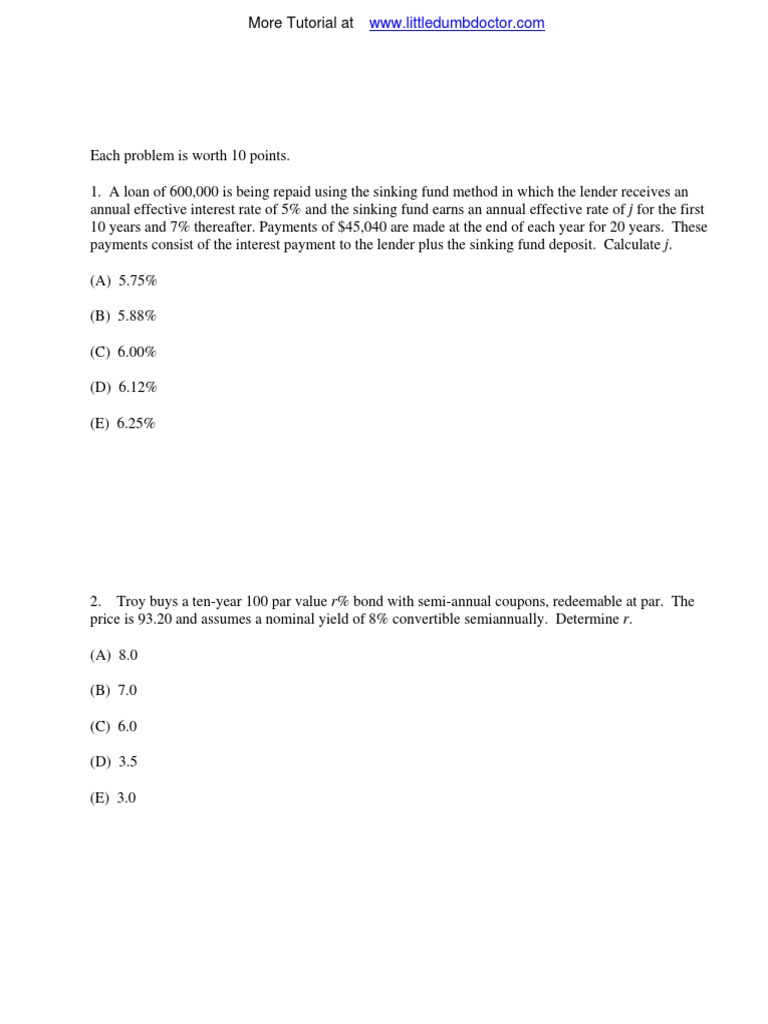 Actuarial Exam FM Sample Questions 3a | PDF | Coupon (Bond) | Bonds (Finance)