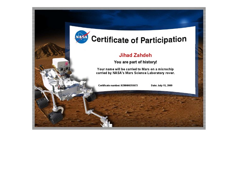 Nasa Certificate Mars | PDF