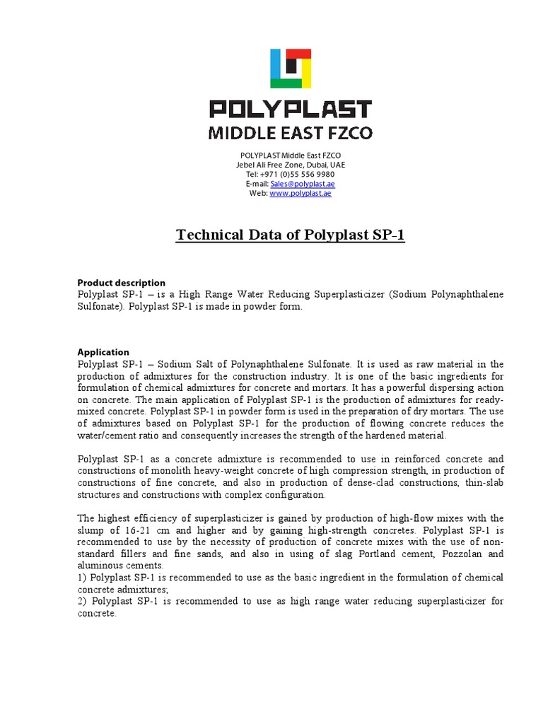 Polyplast SP-1 | PDF | Concrete | Physical Sciences