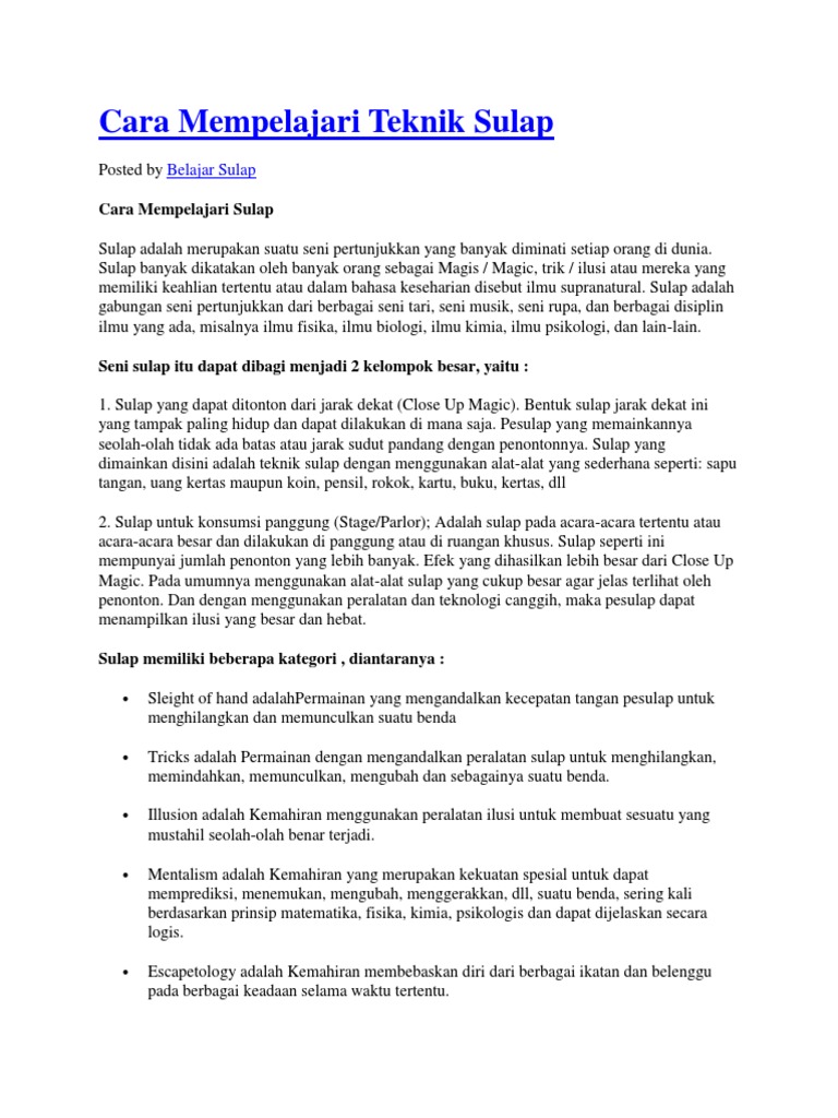 Cara Mempelajari Teknik Sulap | PDF | Pengembangan Diri
