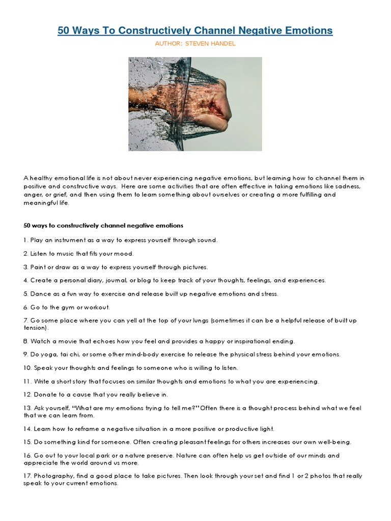 50 Ways To Constructively Channel Negative Emotions | PDF | Mood ...