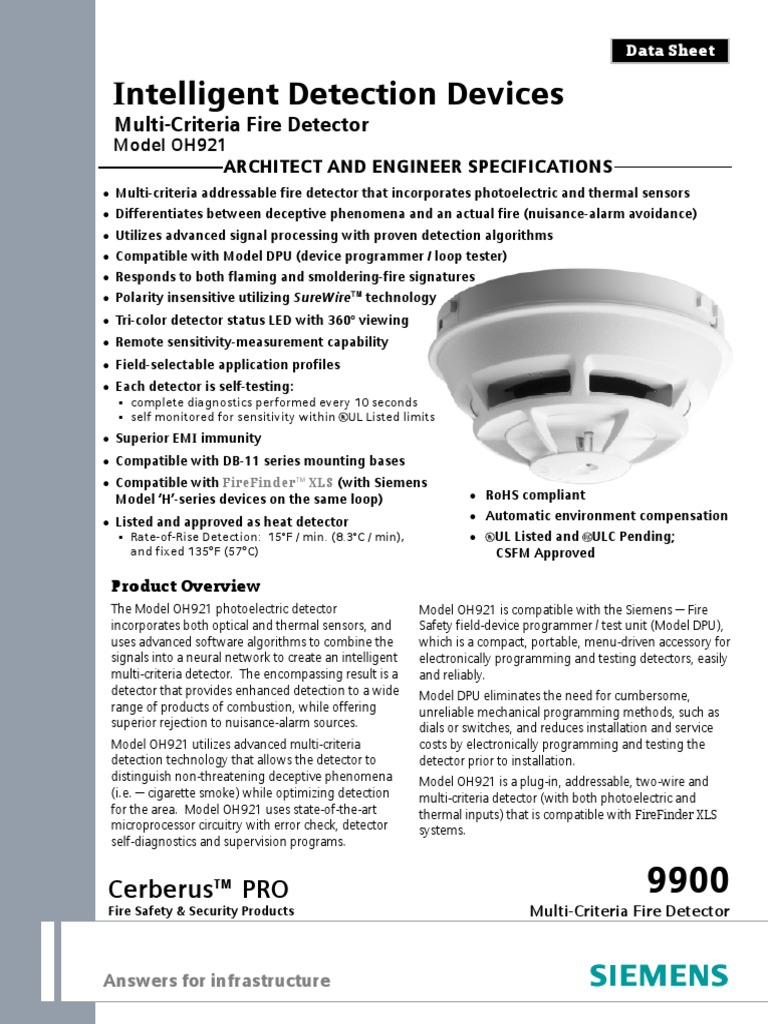 Model OH921 Multi Criteria Fire Detector Data Sheet A6V10337771 Us en ...