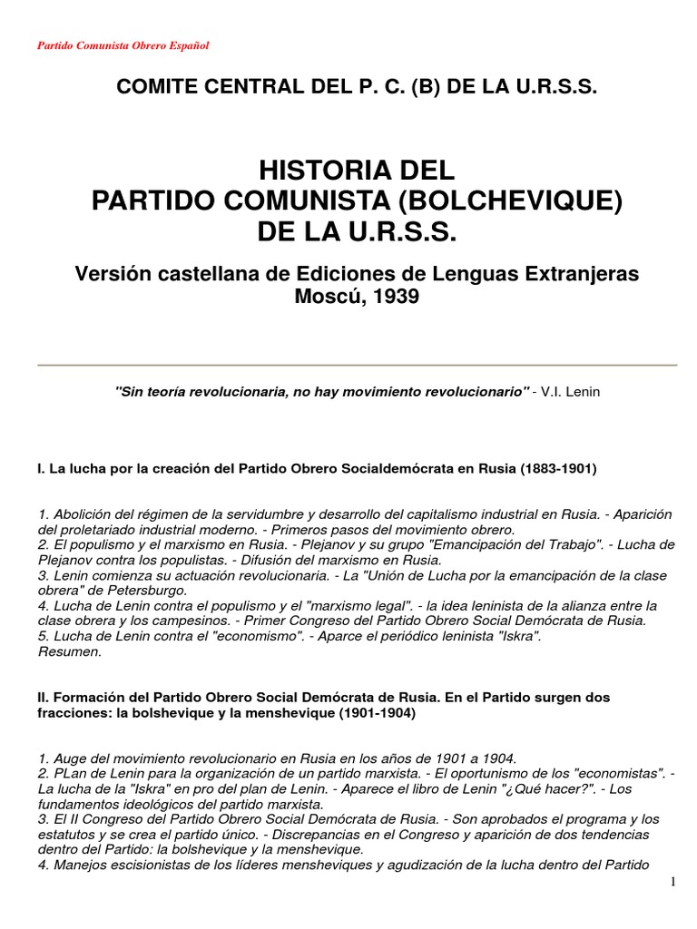 Historia Del Partido Bolchevique - Academia de Ciencias de La URSS ...