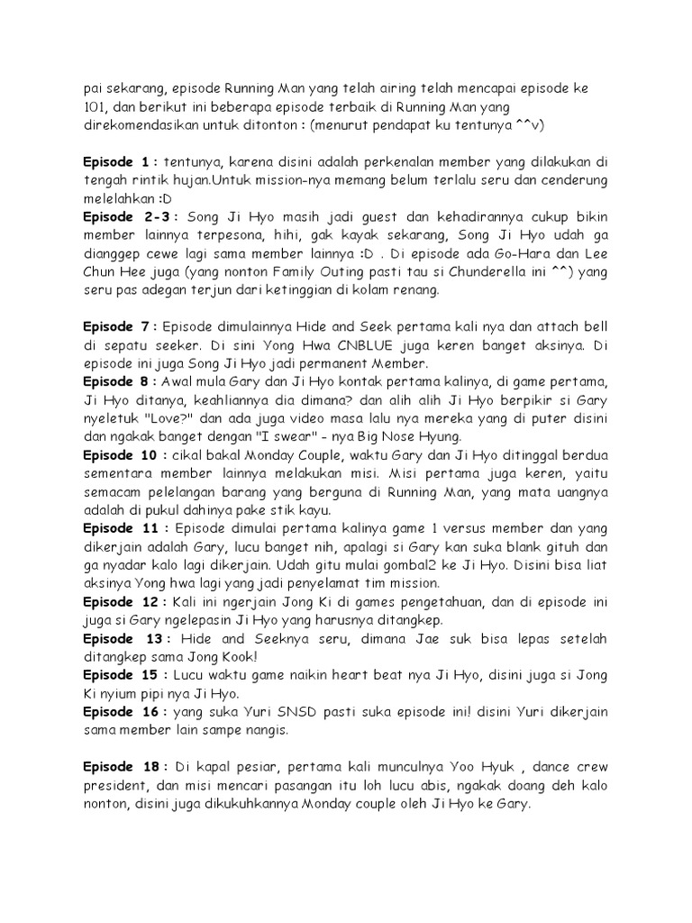 Rekomendasi Episode Terbaik Running Man | PDF