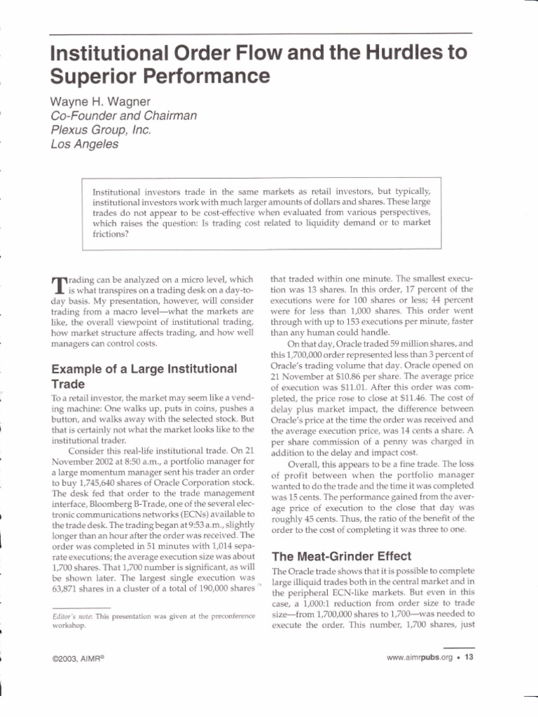 Institutional Order Flow and The Hurdles To Superior Performance | PDF ...