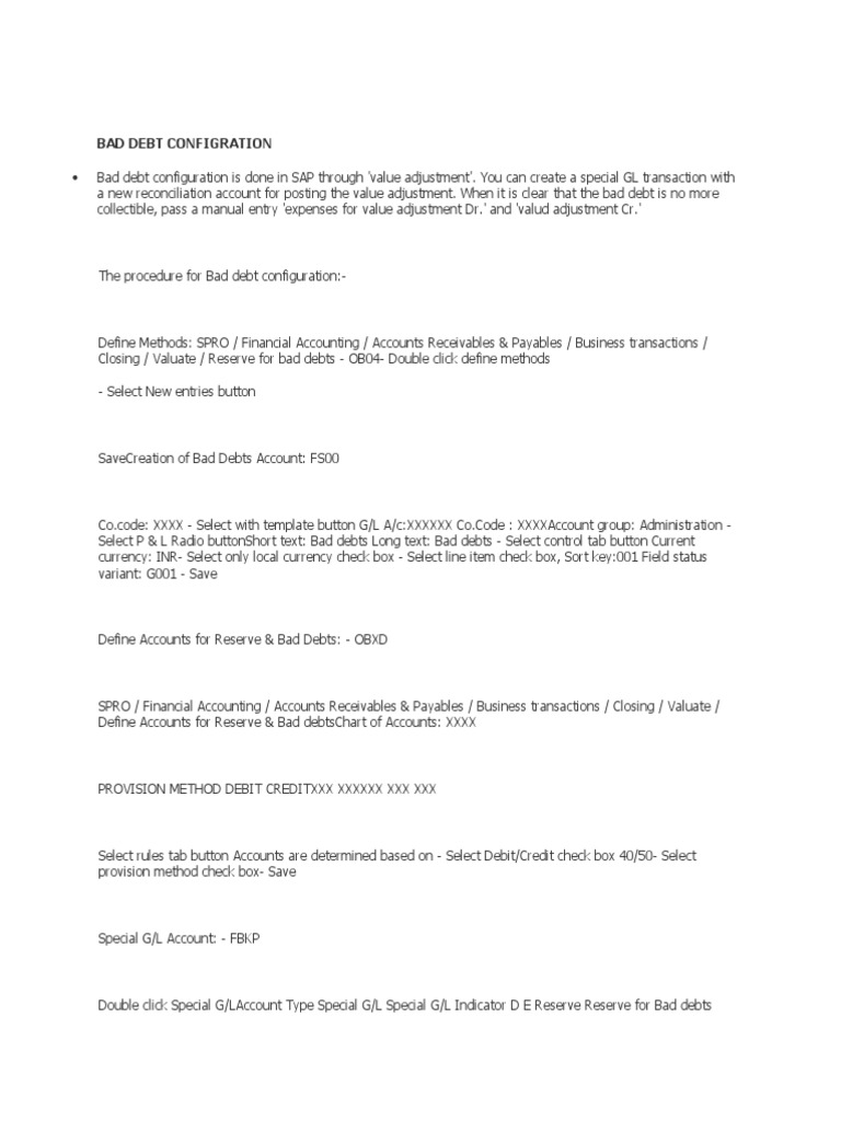Bad Debt Configration | PDF | Bad Debt | Debits And Credits