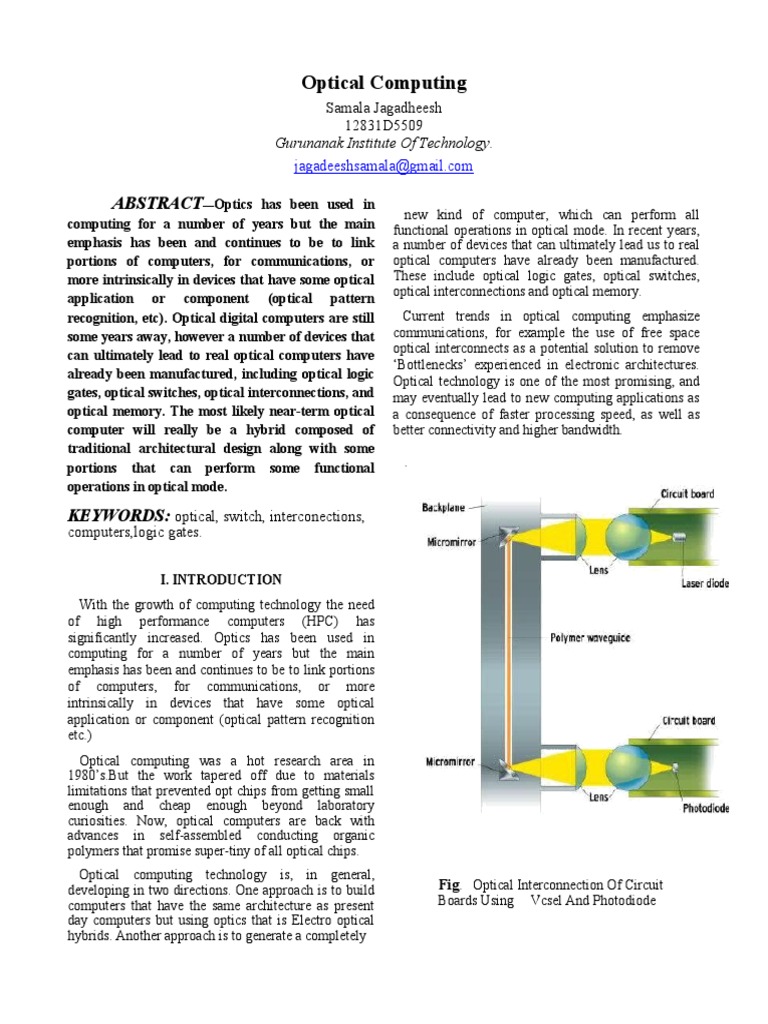 Optical Computing-Abstract Ieee Format | PDF | Optics | Science ...