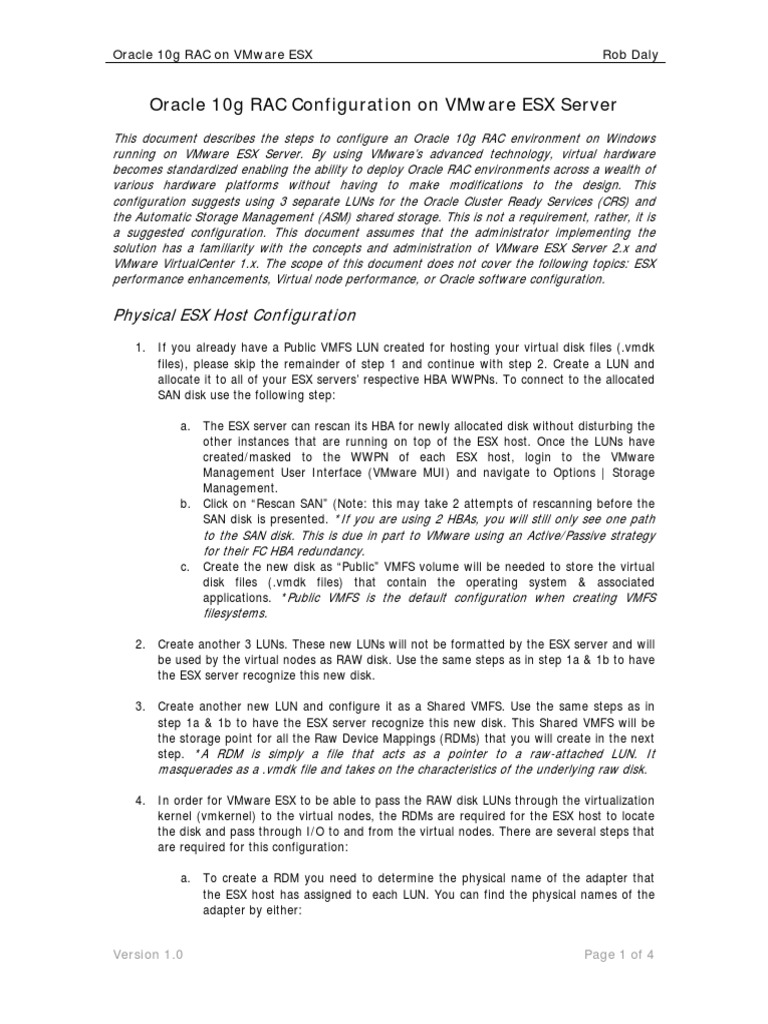 Oracle 10g RAC On VMware ESX v1.0 | PDF | Oracle Database | V Mware