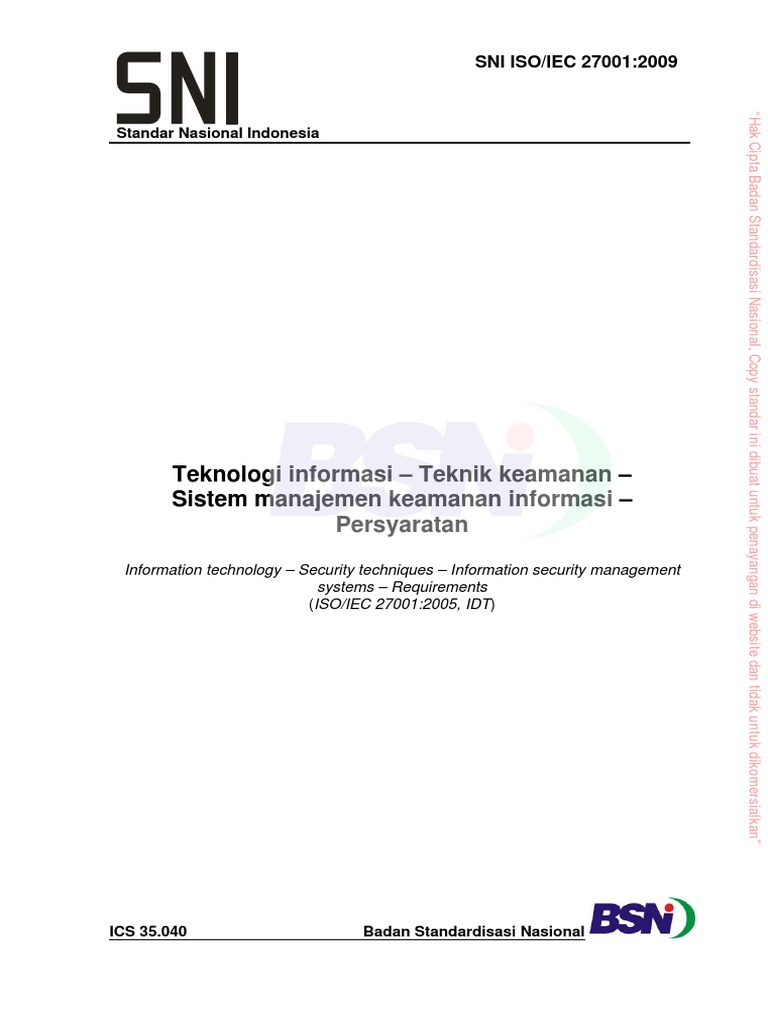 Sni Iso Iec 27001 - 2009 | PDF