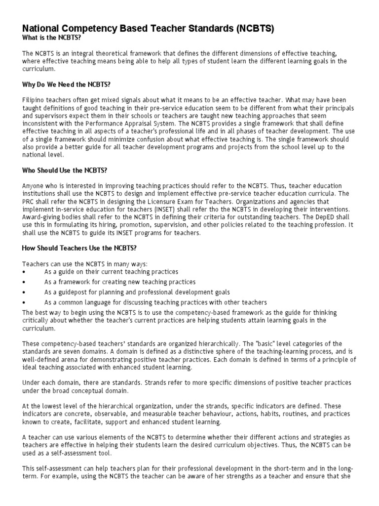 National Competency Based Teacher Standards | PDF | Teachers | Curriculum