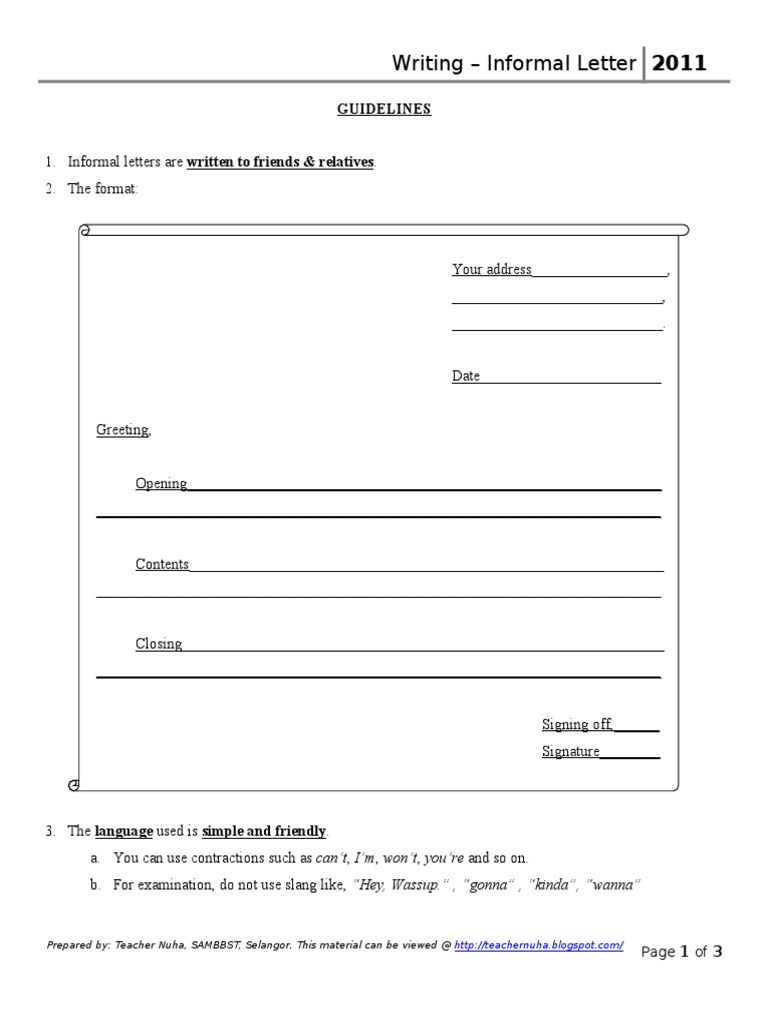 Writing Informal Letter - Guidelines | PDF