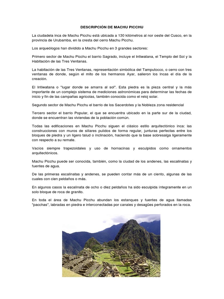 DESCRIPCIÓN DE MACHU PICCHU | Machu Picchu | Mosca | Prueba gratuita de ...