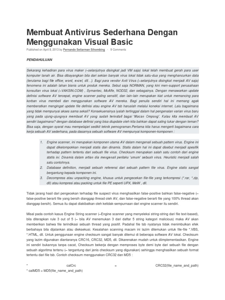 Membuat Antivirus Sederhana Dengan Menggunakan Visual Basic | PDF | Komputer