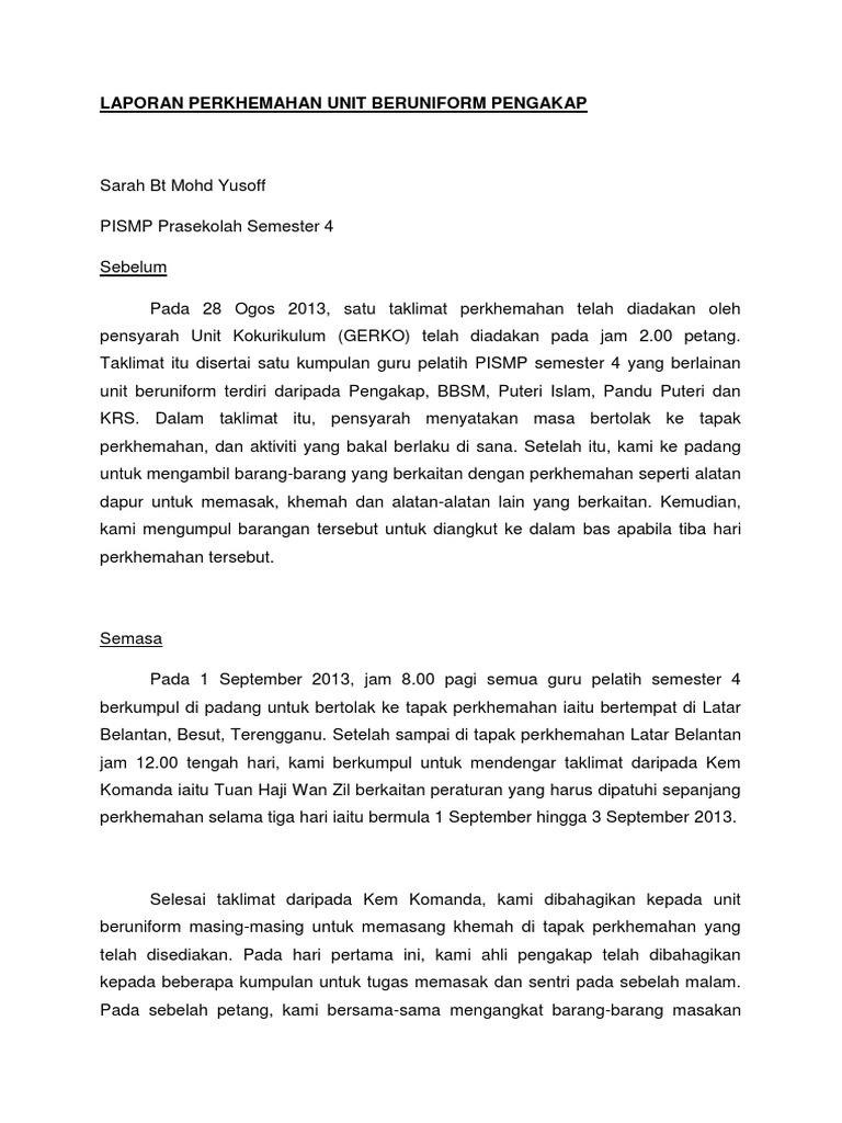 Laporan Perkhemahan Unit Beruniform Pengakap | PDF