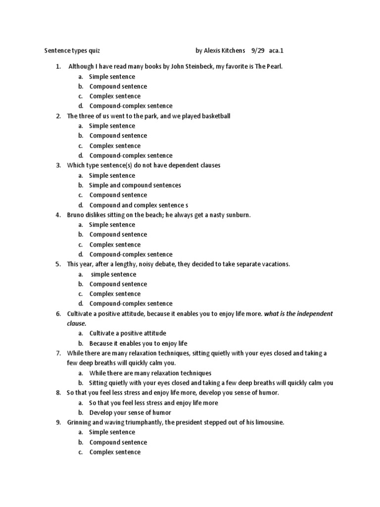 Sentence Types Quiz | PDF
