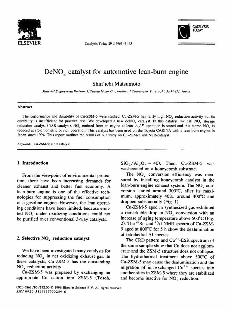 I Catalysis Today: Deno X Catalyst For Automotive Lean-Burn Engine ...