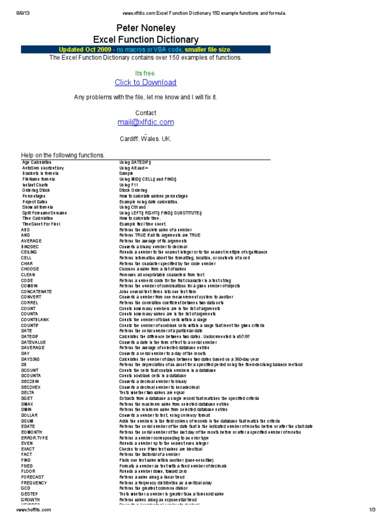 Excel Function Dictionary 150 Example Functions and Formula | PDF | Matrix (Mathematics) | Numbers