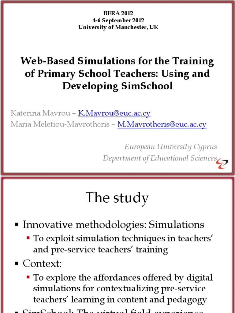 Web-Based Simulations For The Training of Primary School Teachers ...