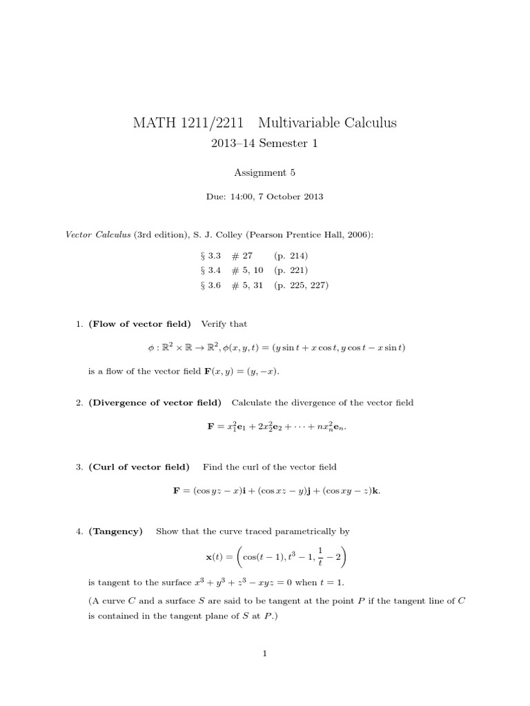 Multivariable Calculus Assignment | PDF | Helix | Calculus