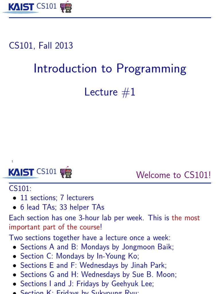 Lecture1 Handout | PDF | Computer Program | Programming