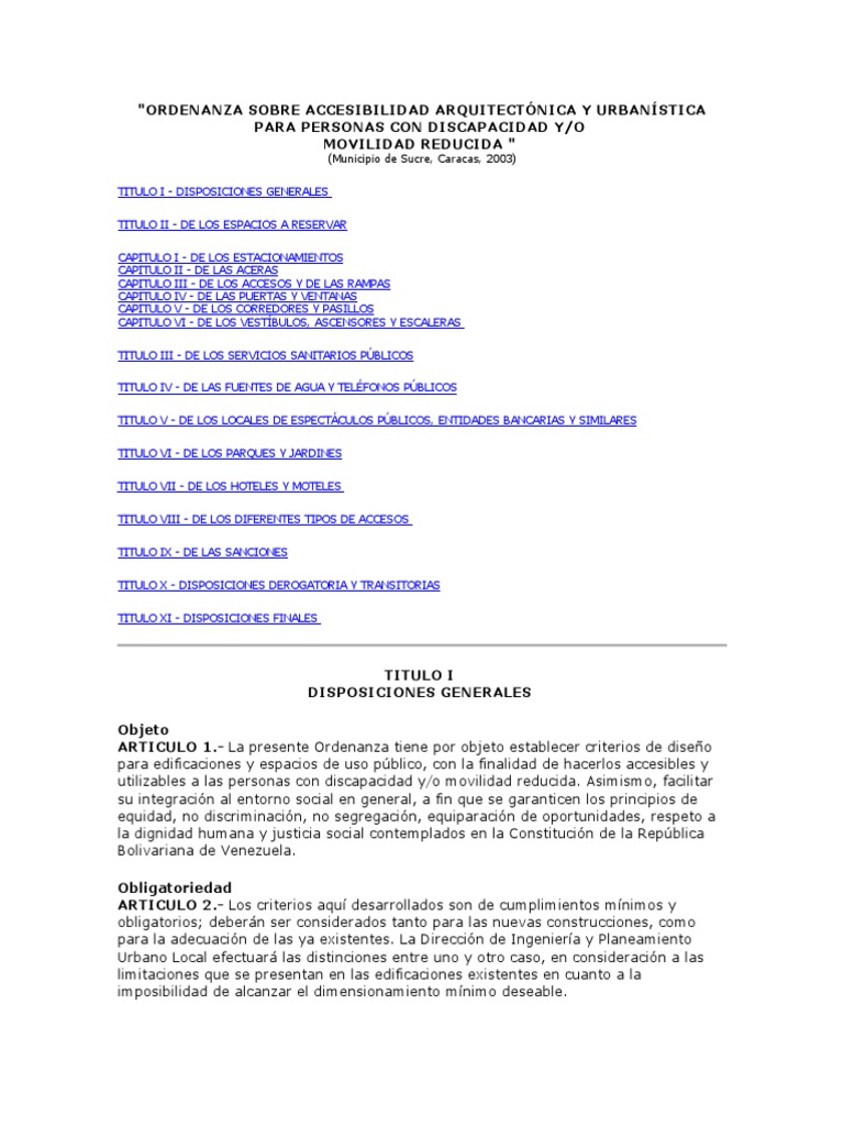 Ordenanza Sobre Accesibilidad Arquitectónica y Urbanística para Personas Con Discapacidad y ...