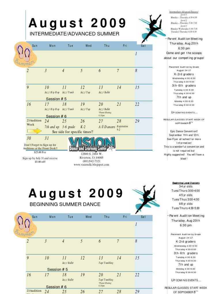 August Calendars | PDF | Dances | Leisure