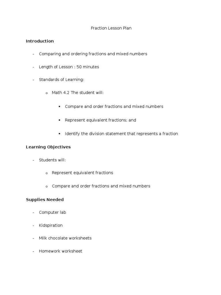 Grade 4 Fraction Lesson Plan | PDF | Fraction (Mathematics) | Behavior ...