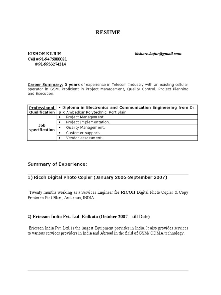 Kishore Resume New | PDF | Ericsson | Project Management