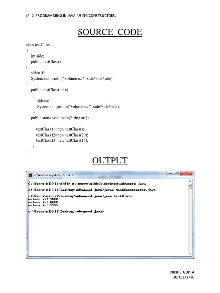 Source Code: // 2. Programming in Java Using Constructors | PDF | Computers | Technology ...