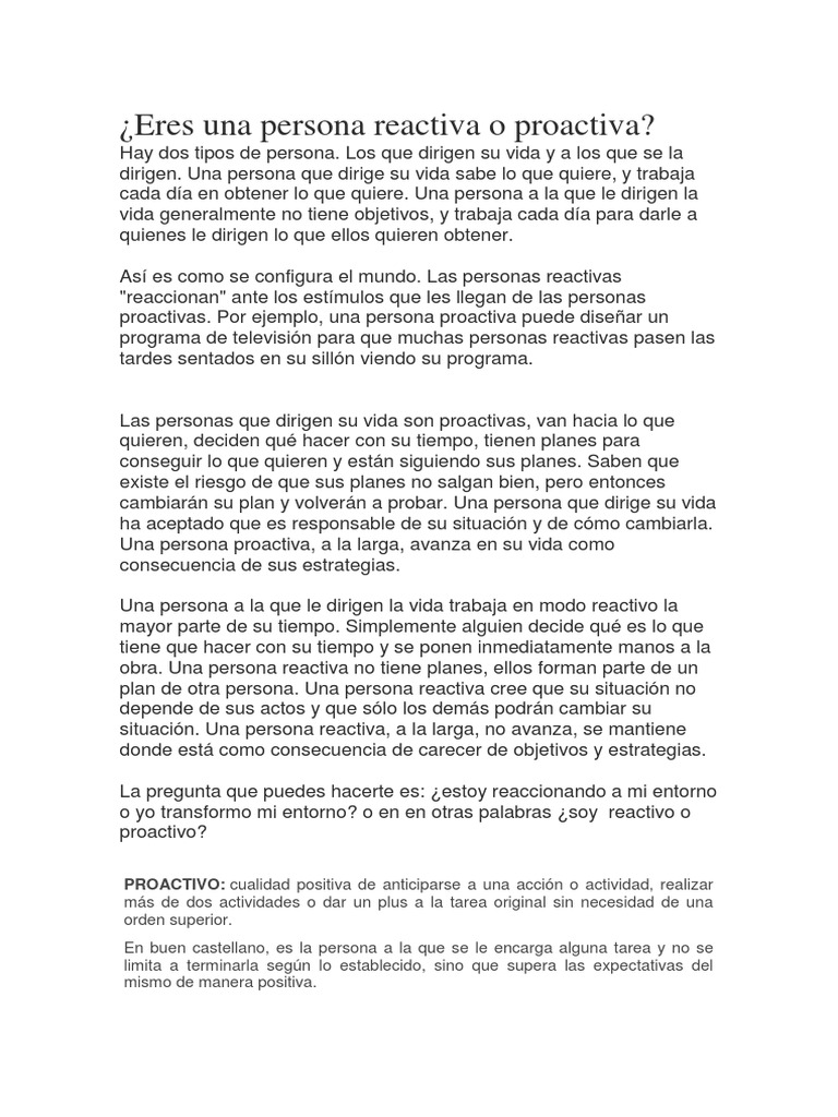 Eres Una Persona Reactiva O Proactiva Pdf Sicología Science