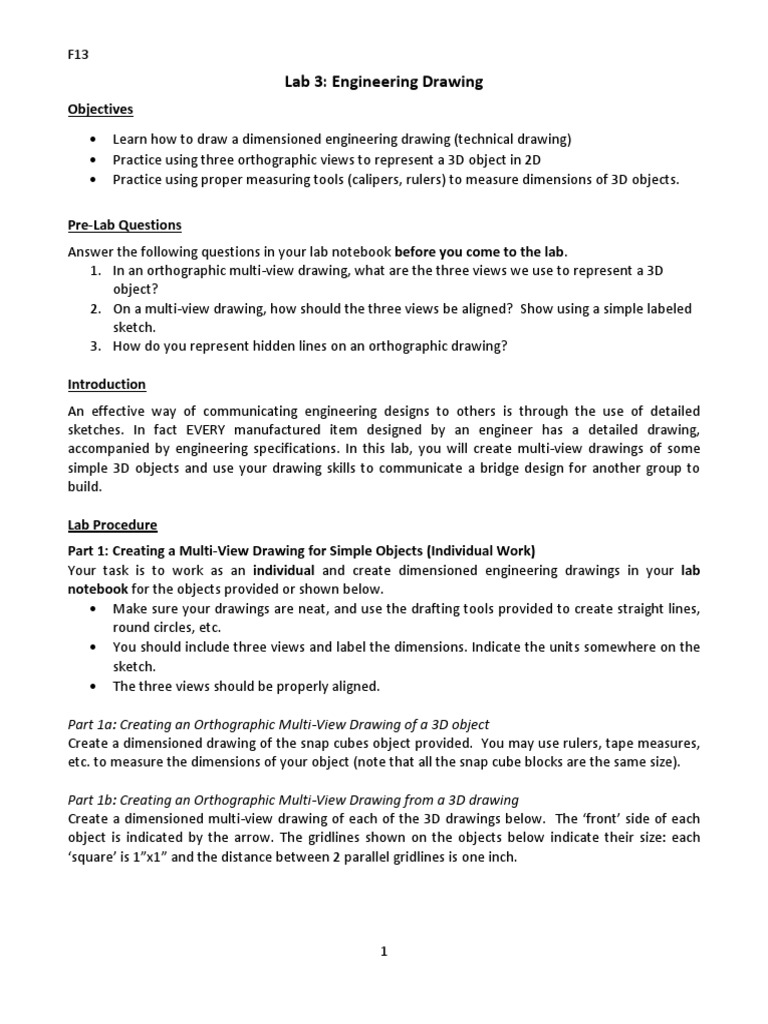 F13 Lab 3 Engineering Drawing | PDF | Drawing | Technical Drawing