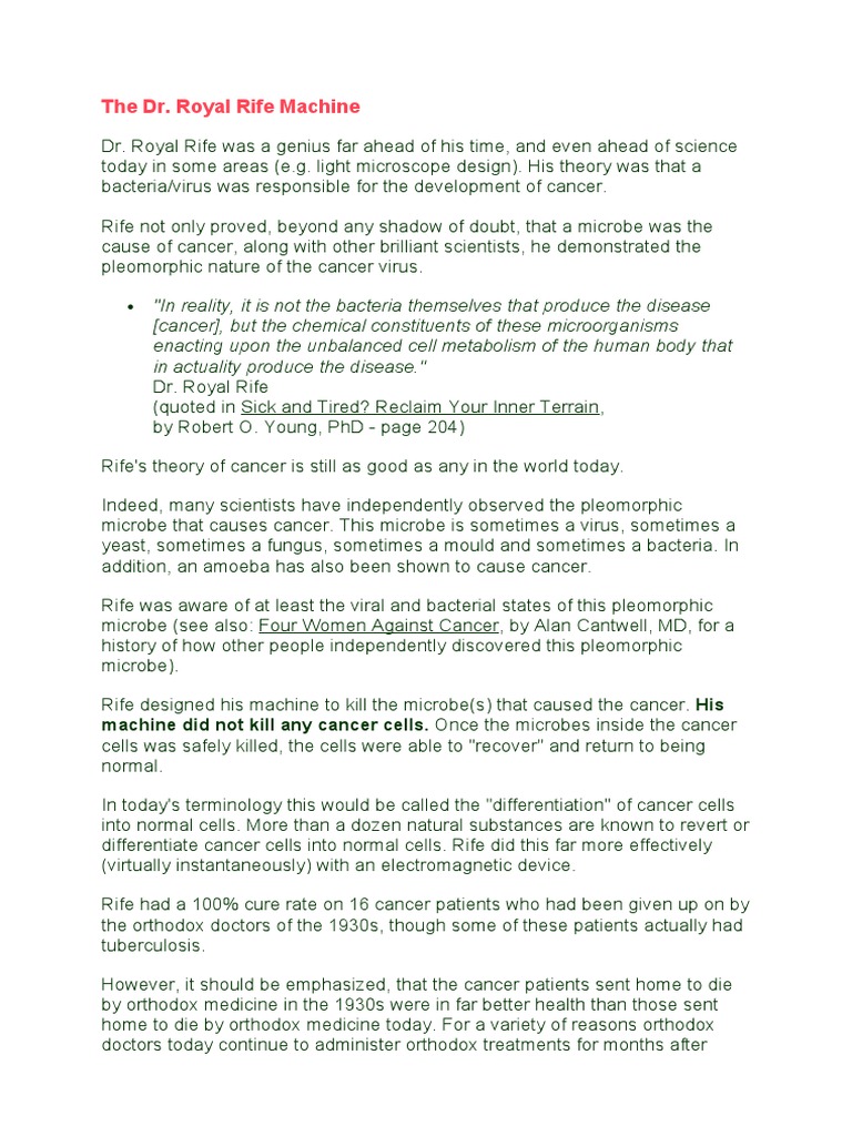 The DR Royal Rife Machine | PDF | Cancer | Microorganism