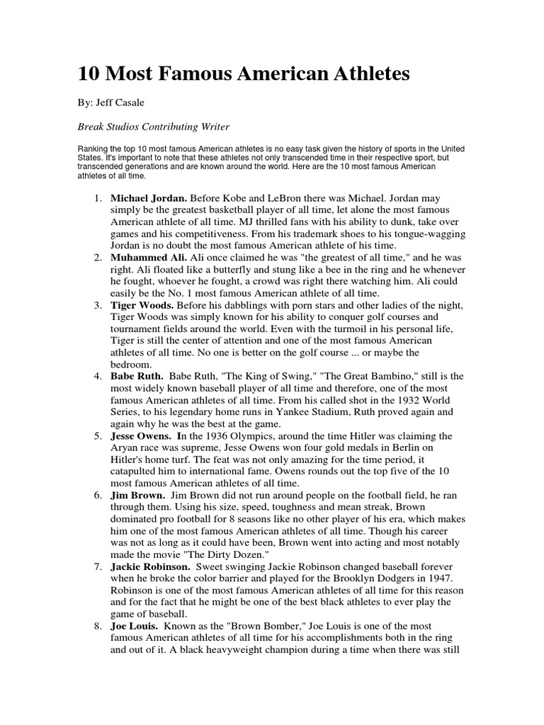 10 Most Famous American Athletes | PDF | Babe Ruth | Jackie Robinson
