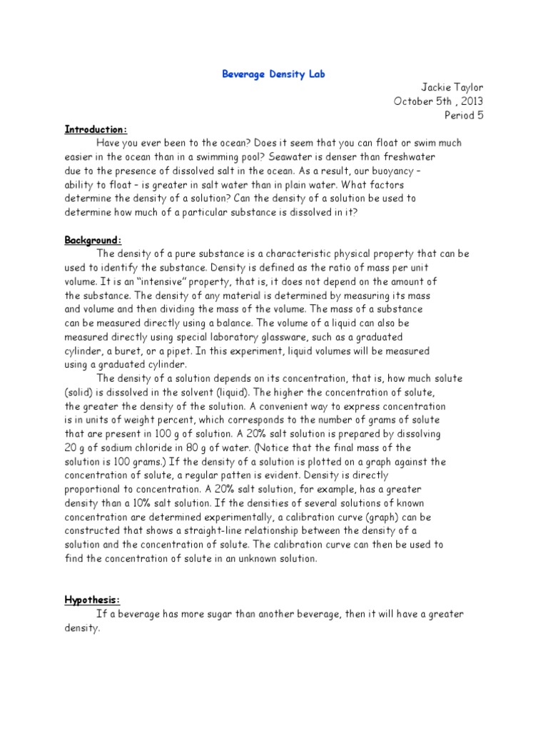 Beverage Density and Sugar Content Analysis | PDF | Seawater | Density