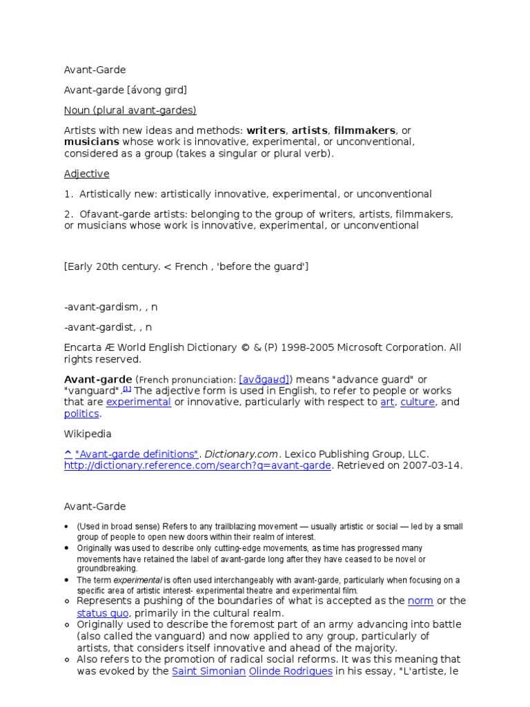Avant Garde Definition | PDF | Avant Garde | Language Mechanics