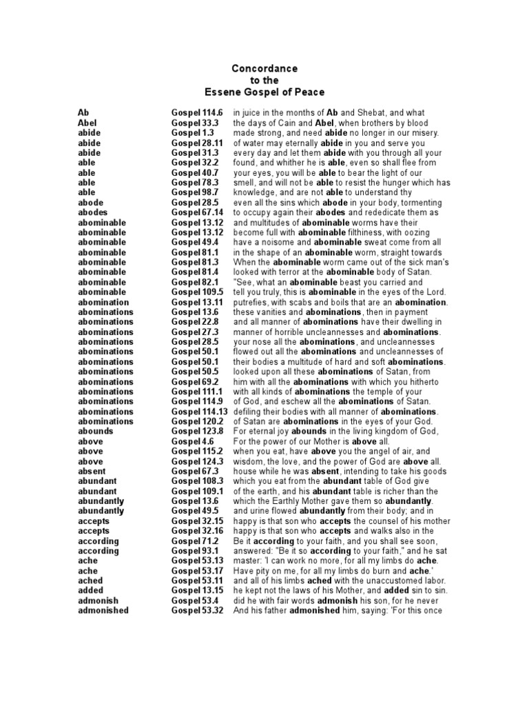 A Concordance To The Essene Gospel of Peace | PDF | Baptism | Angel