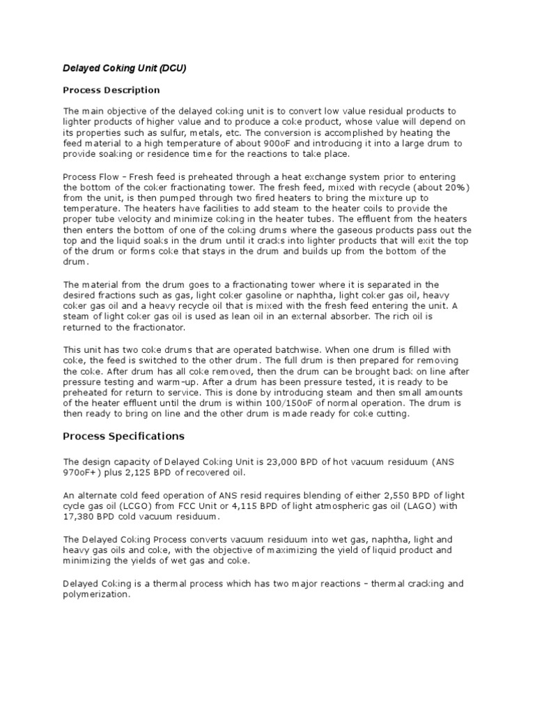 Delayed Coking Unit | PDF | Coke (Fuel) | Cracking (Chemistry)