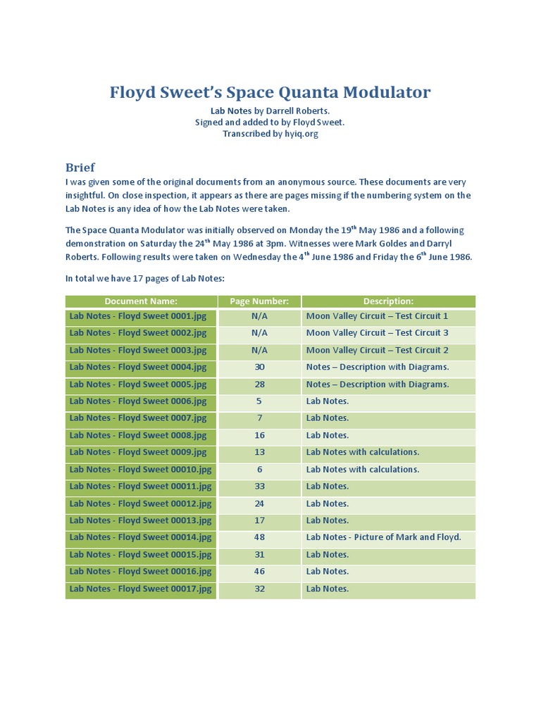 Lab Notes Transcribed - Floyd Sweet | PDF | Inductor | Quantum Mechanics