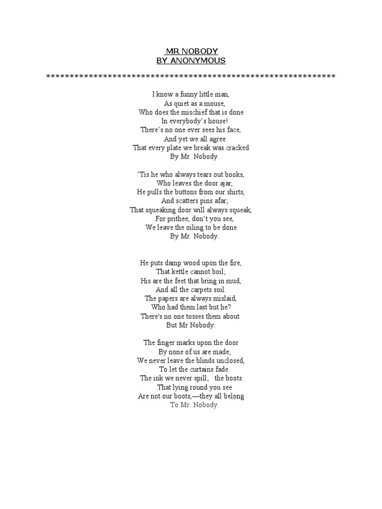 Mr Nobody Notes | Poetry