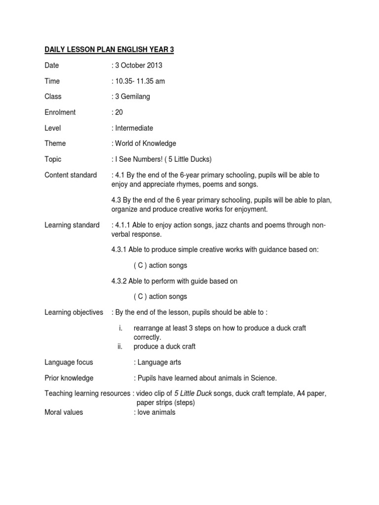 5 Little Duck | PDF | Lesson Plan | Teachers