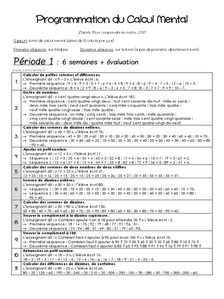 Calcul Mental pour Élèves de CM1 | PDF | Multiplication | Division