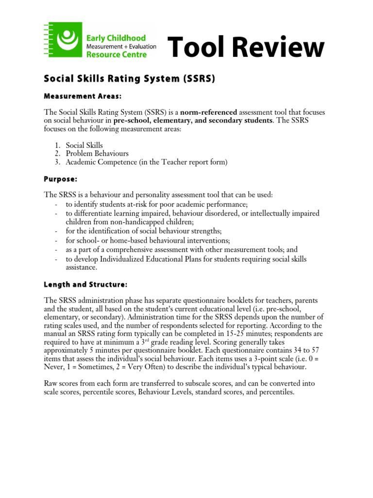 91 Tool Review Social Skills Rating System | PDF | Validity (Statistics ...