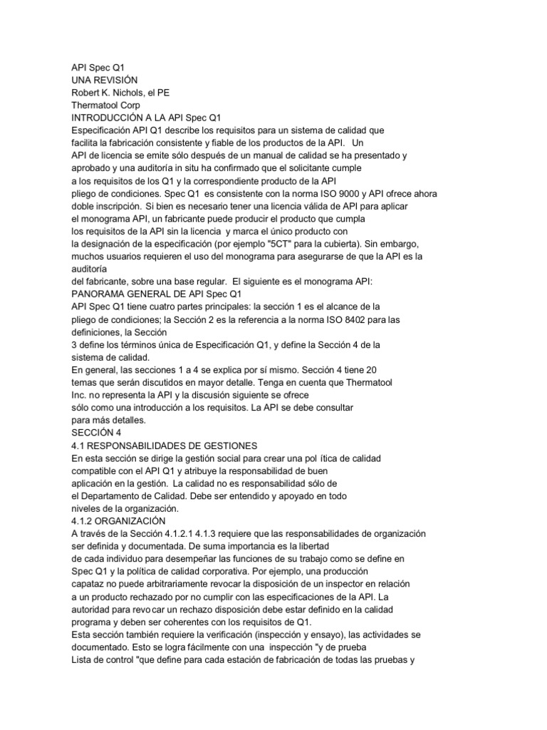 Especificación API Q1 | PDF | Tecnología