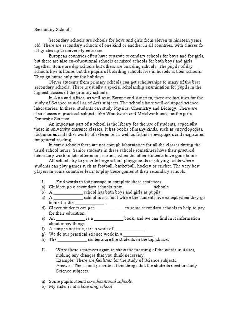 Reading Comprehension - Secondary Schools | Boarding School | Secondary ...