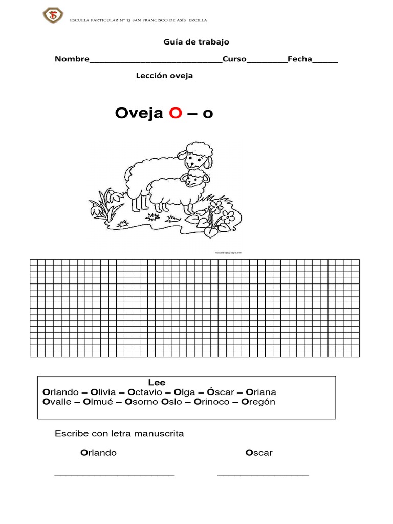 Guía de trabajo leccion oveja | Hueso | Oveja